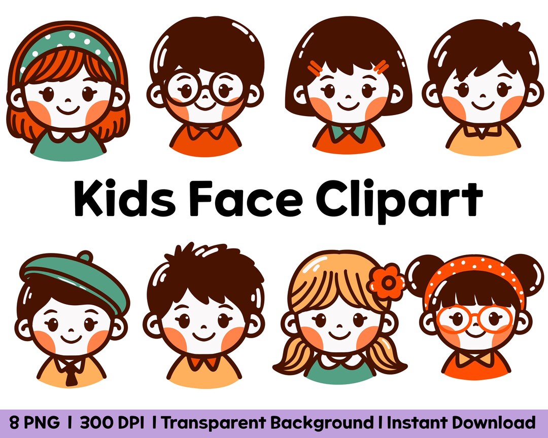 Kids Face Clipart | Cute Children Faces PNG | Student Avatar Clip Art ...