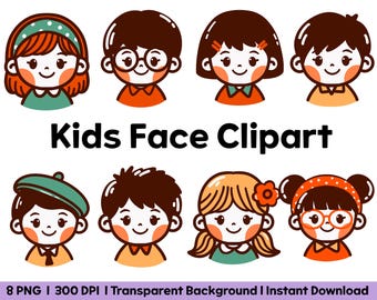 Happy Kids Clipart. Diverse Children Faces - Etsy