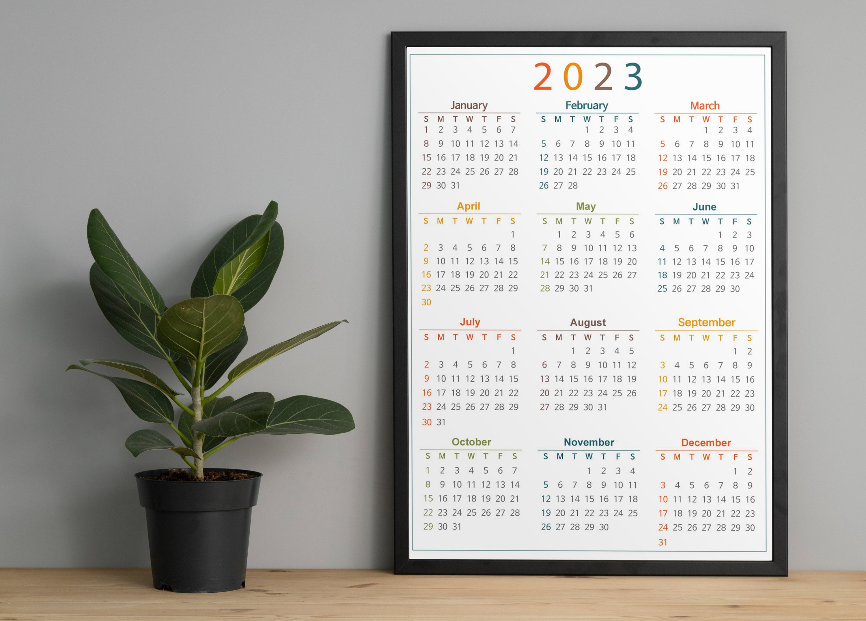 2023 Yearly Calendar Printable, 2023 Yearly Calendar, Year at a Glance ...
