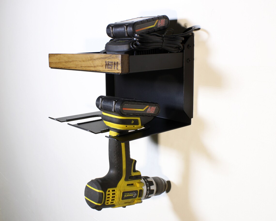 Cordless Drill Wall Mount Hanger With Shelf for Batteries and - Etsy