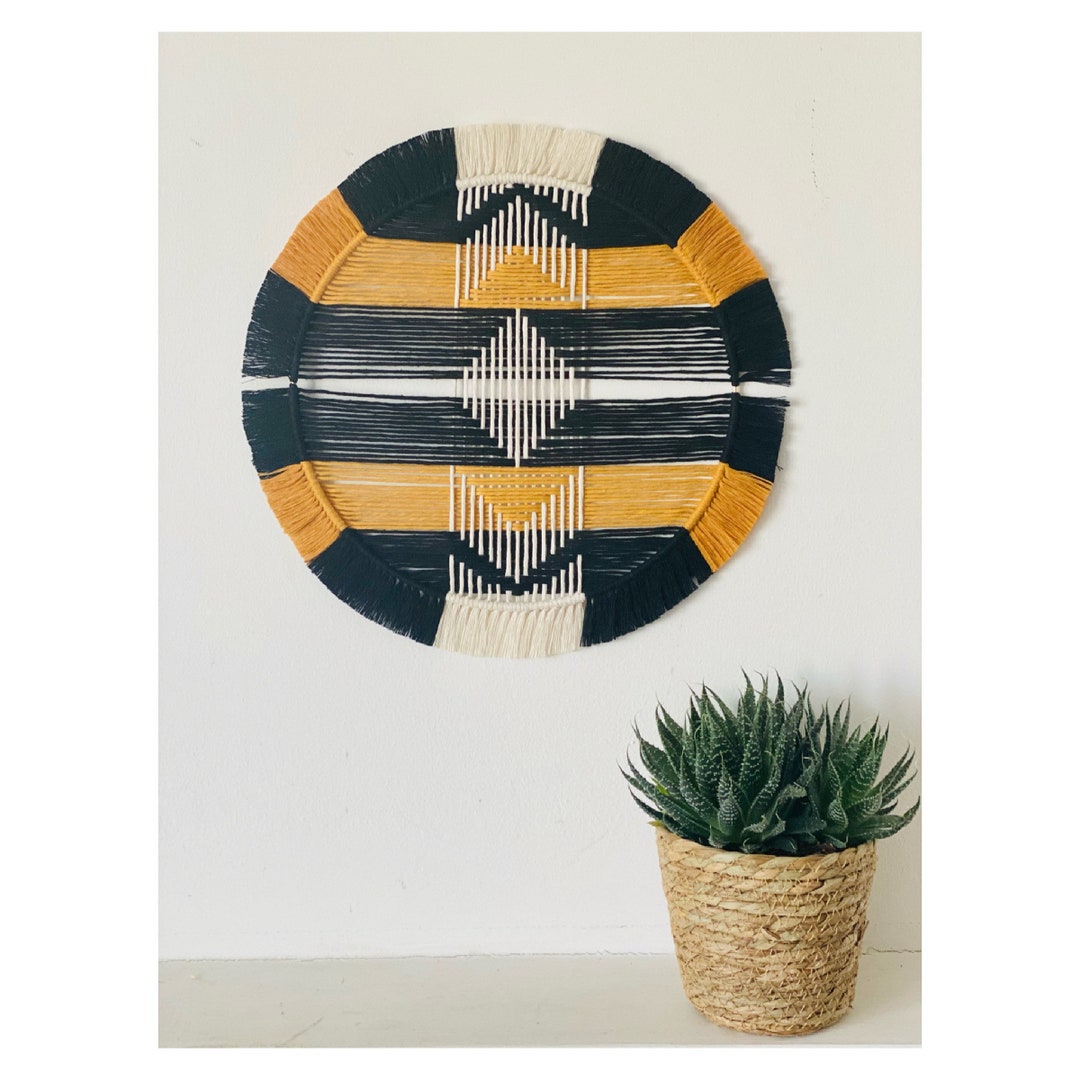 Aztec Style hoop, Geometric Macrame Wall Hanging Circle Tapestry Contemporary Art Minimalist ...