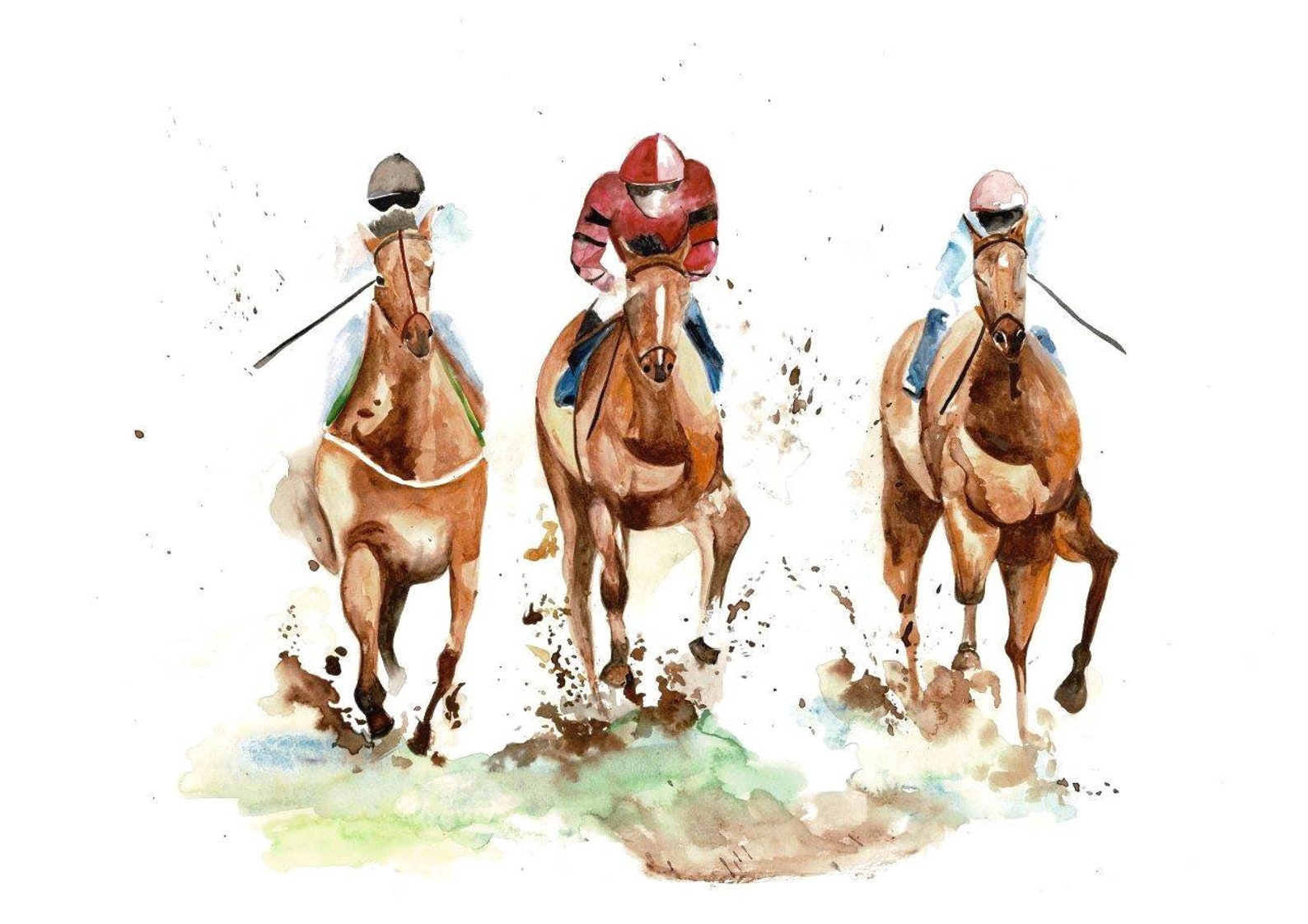 Horse Racing Watercolour Painting Print Home Decor Wall Art Digital ...