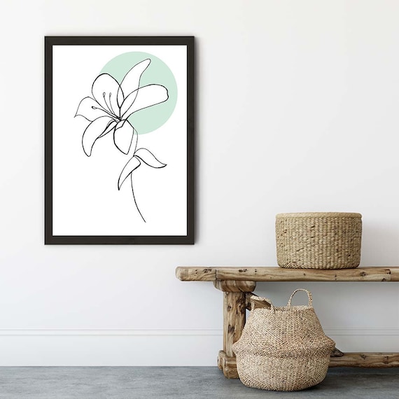 Sage Eclipse Lily Watercolour Line Painting Print Wall Art | Etsy