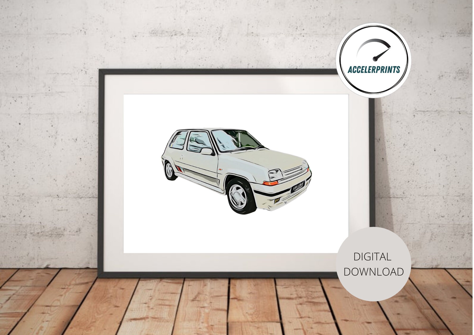 Classic Car, Renault 5 Artwork, Car Print Poster, Car Drawing, Classic ...