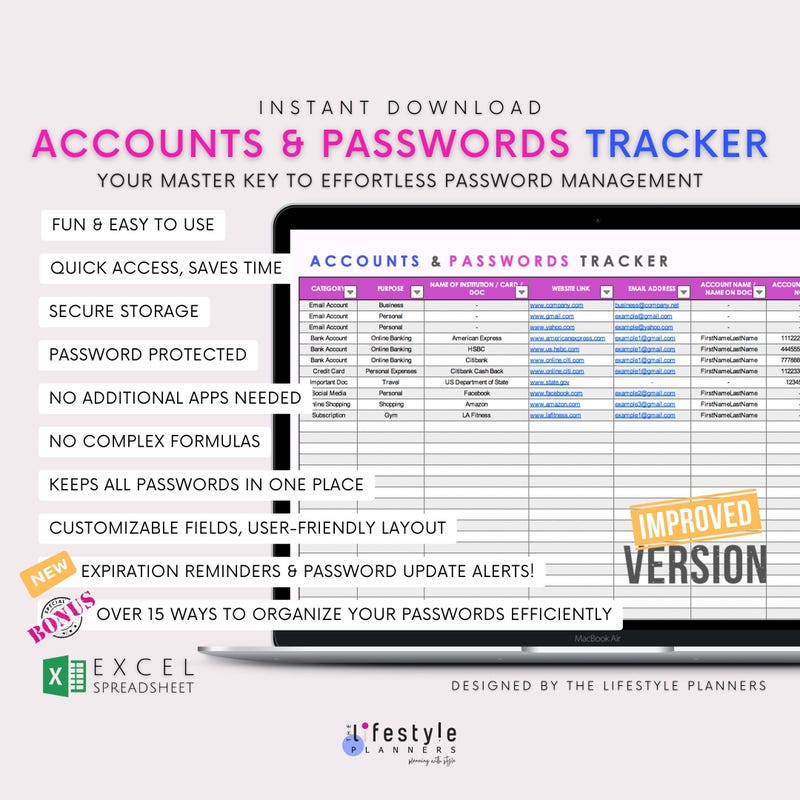 Excel spreadsheet for passwords template - Etsy.de Excel spreadsheet for passwords template - Etsy.de
