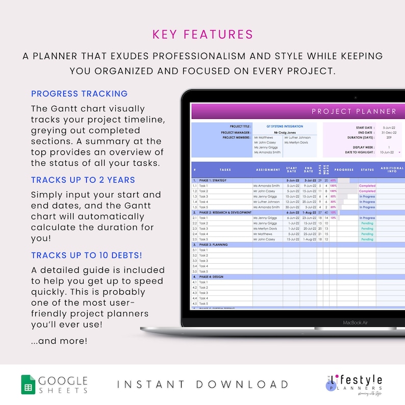 Project Planner Google Sheets Template: Gantt Chart (digital Download ...