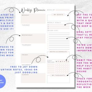 Weekly Planner Printable, Digital, Rule of 3 Weekly Goal Setting ...