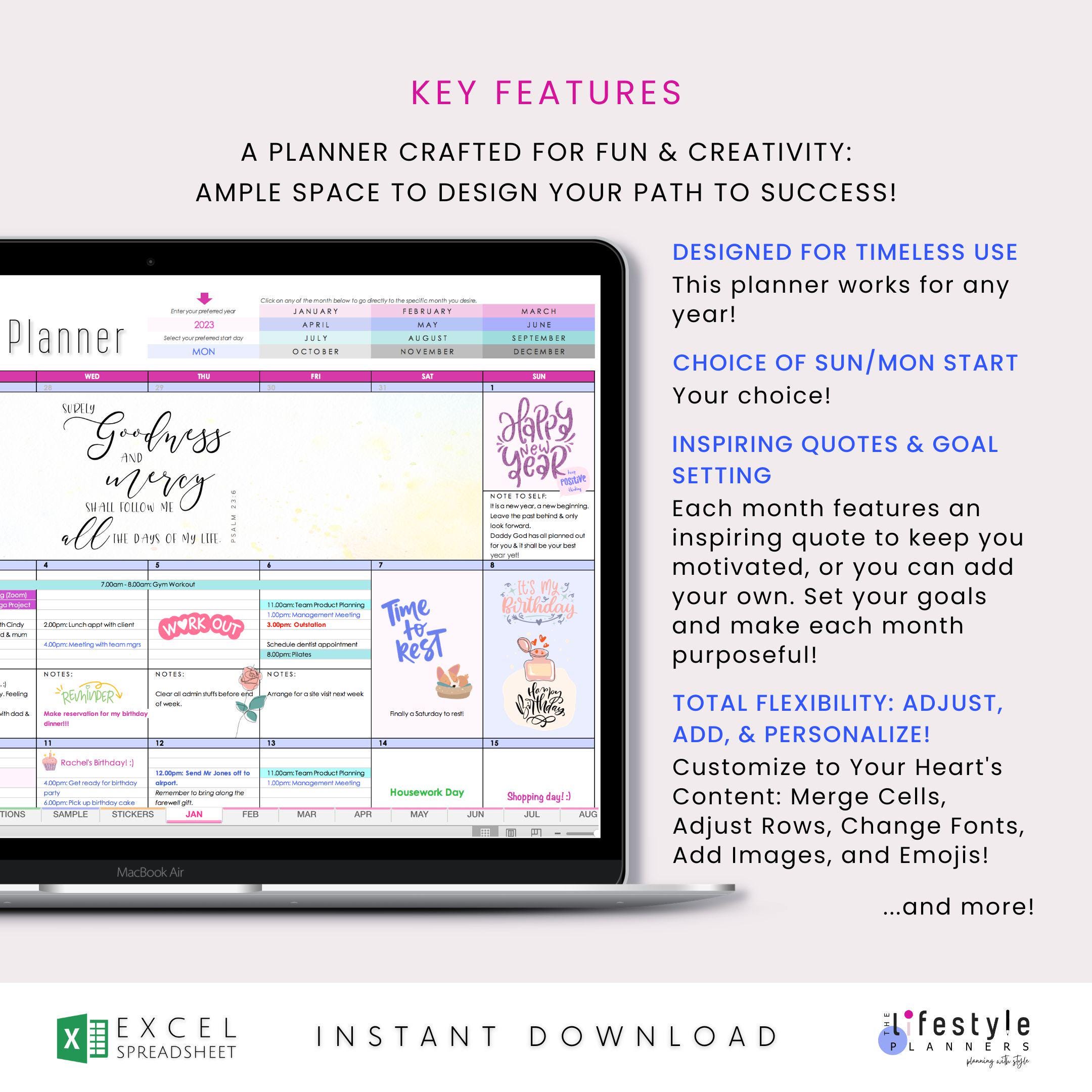 Excel Monthly Calendar Planner: Customizable, Reusable (digital ...
