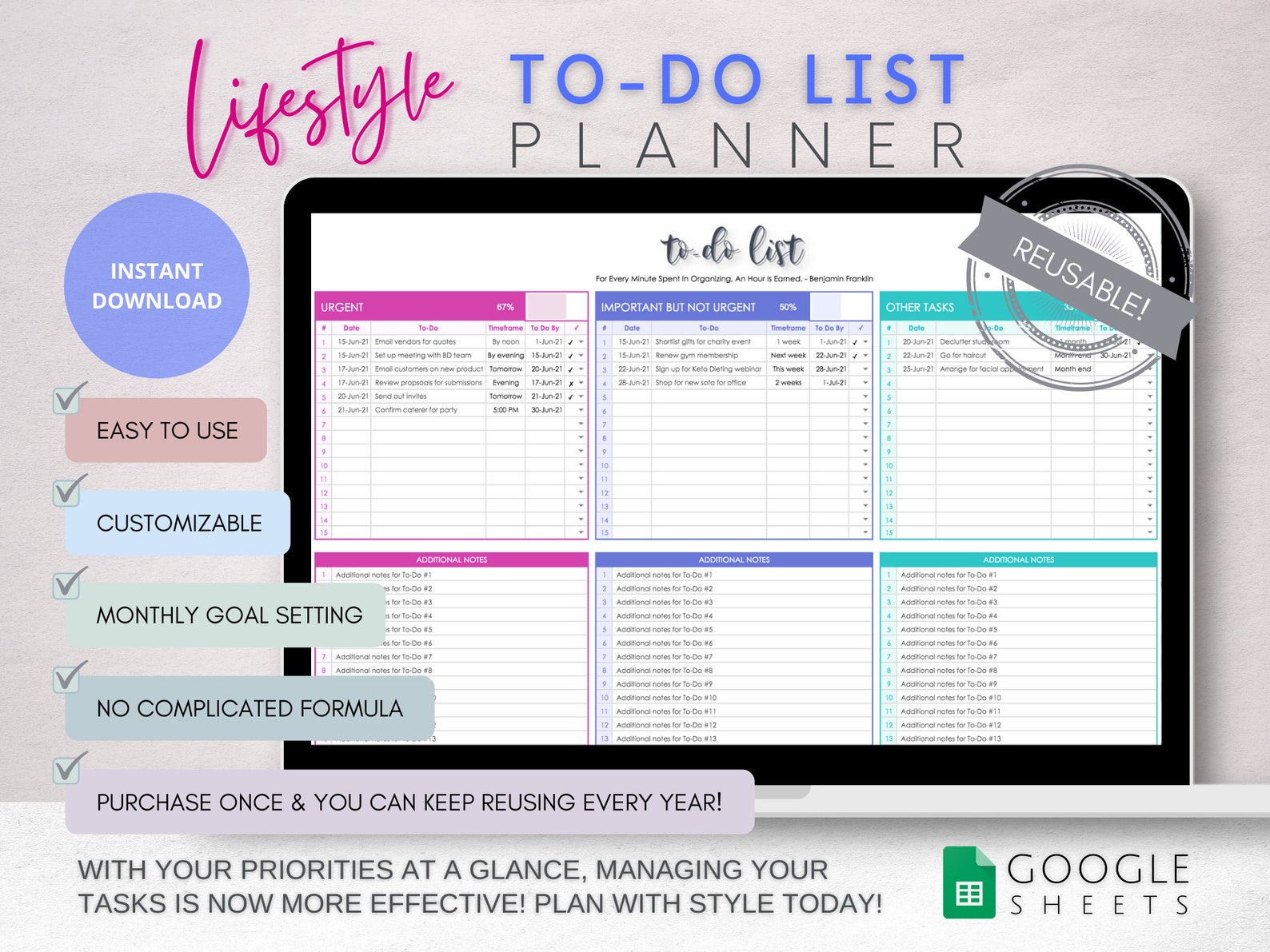 Google Sheets To Do List Planner Google Sheets Planner Etsy
