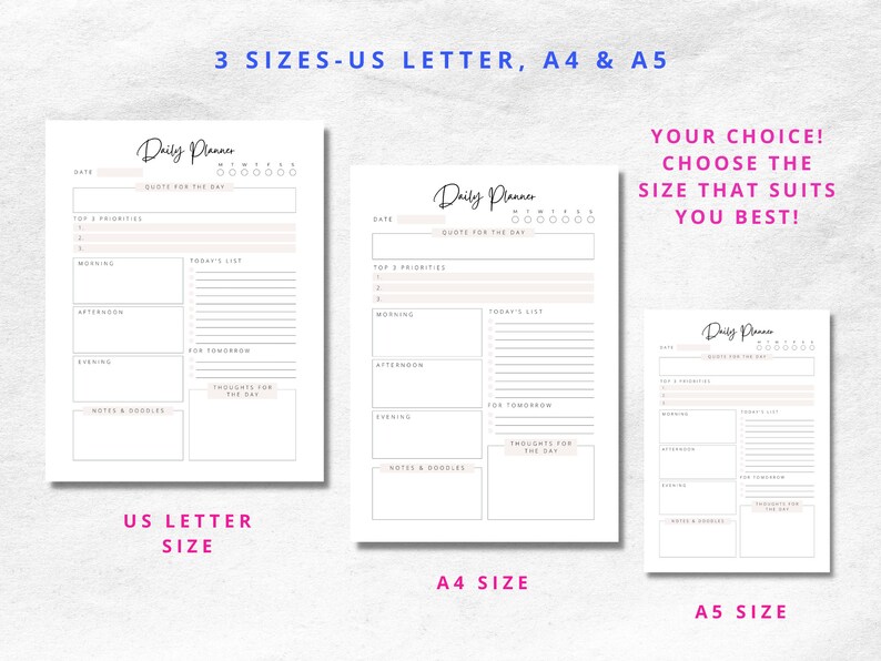 Daily Planner Printable, Digital, Rule of 3 Priorities, Quotes, To-do ...