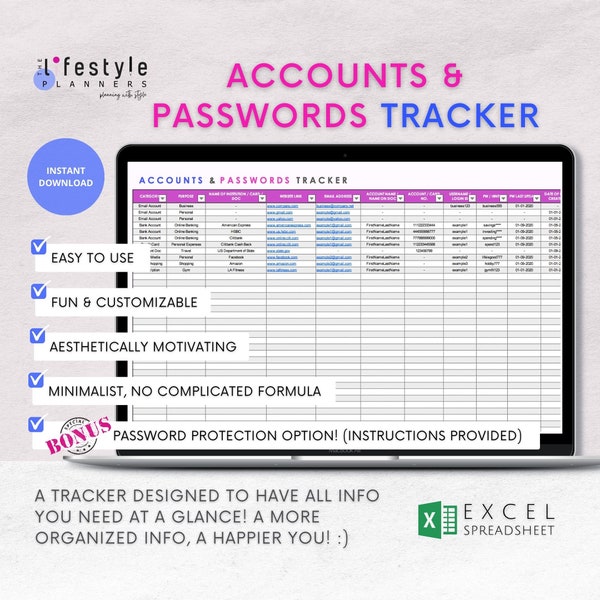 Accounts and Password Spreadsheet - Etsy