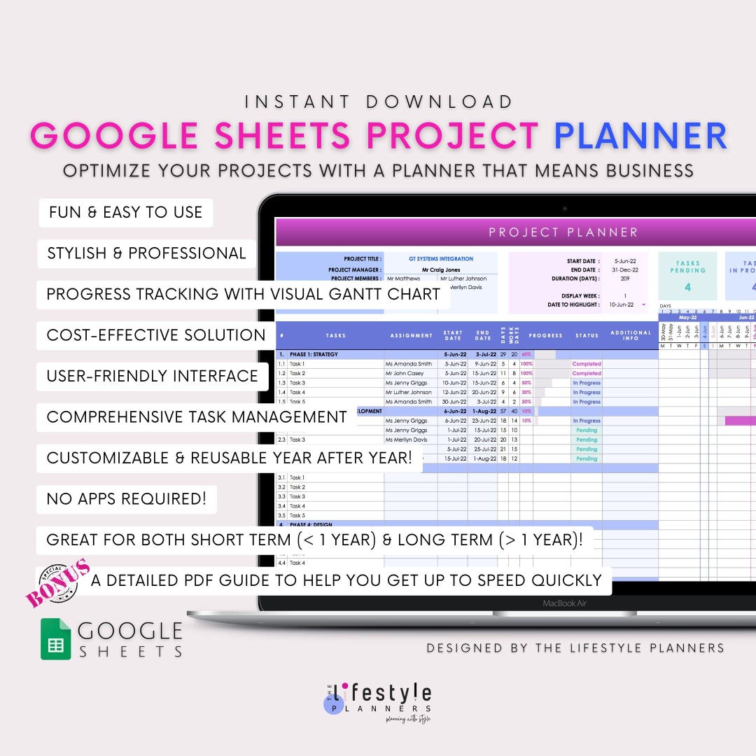 Project Planner Google Sheets Template: Gantt Chart (digital Download ...