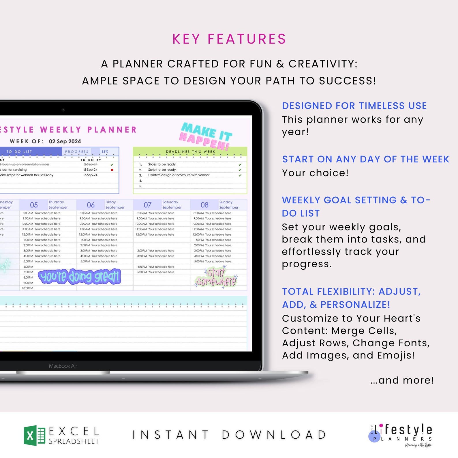 Excel Weekly Planner Customizable Task Planner With To-do List Excel ...