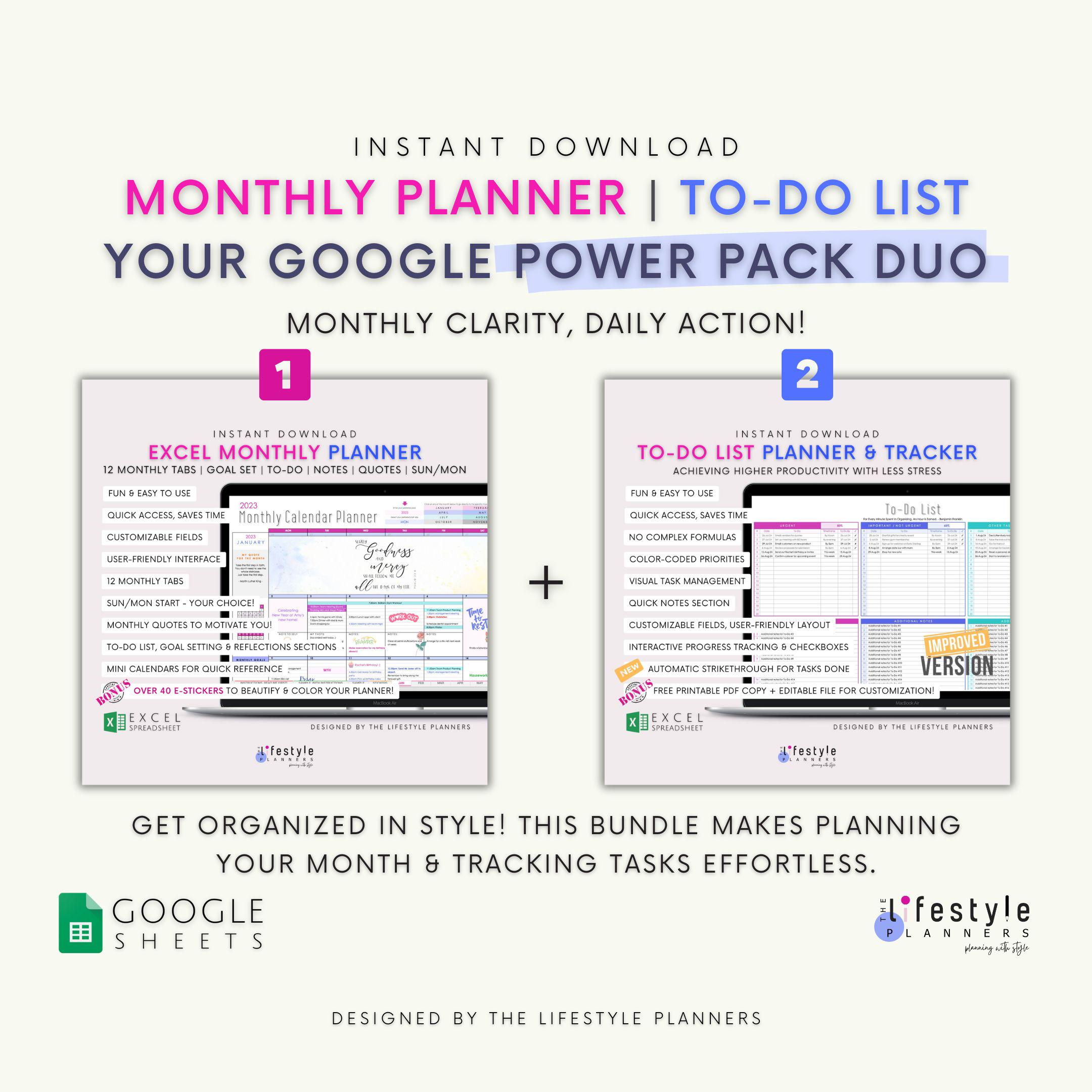 Monthly Planner Google Sheets Calendar Planner 2025 to Do List Planner ...