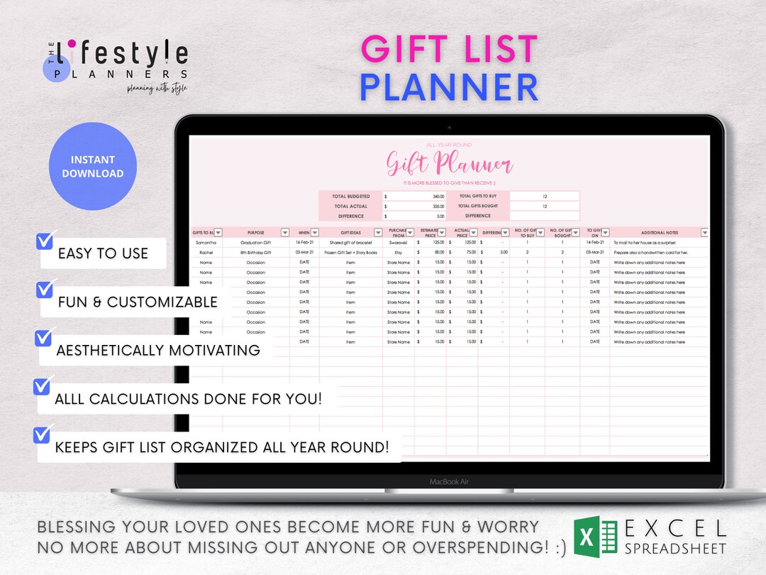 Gift List Planner for All Occasions Holiday, Christmas, Birthday ...