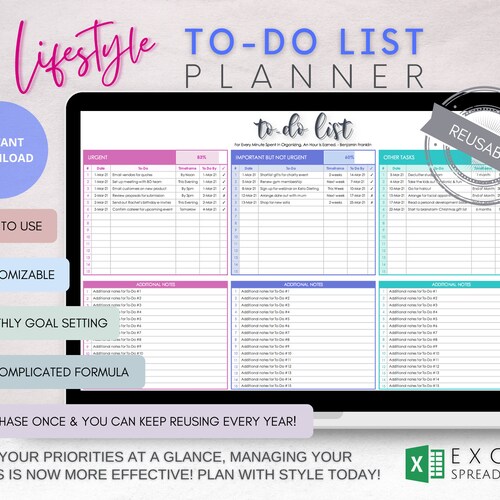 Weekly Planner With To-do List Excel Template Planner - Etsy