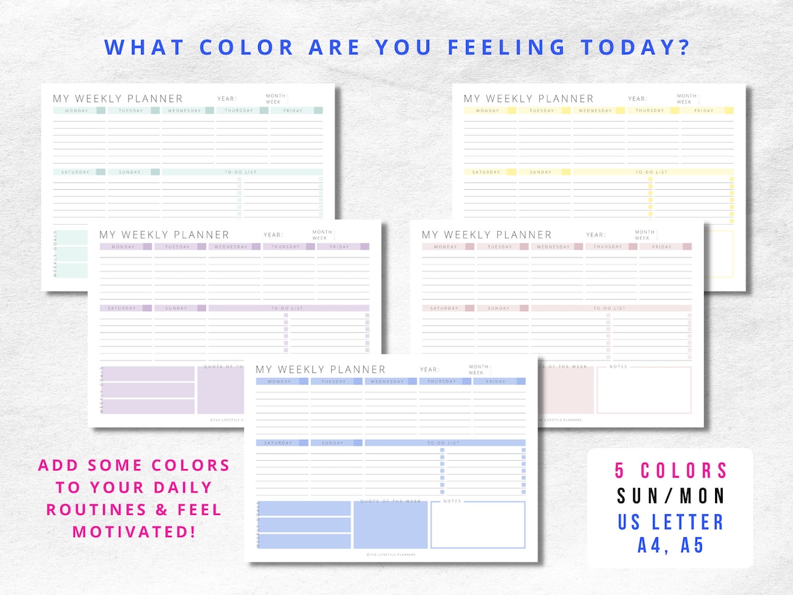 Weekly Planner Printable With Goal Settings Personalized - Etsy
