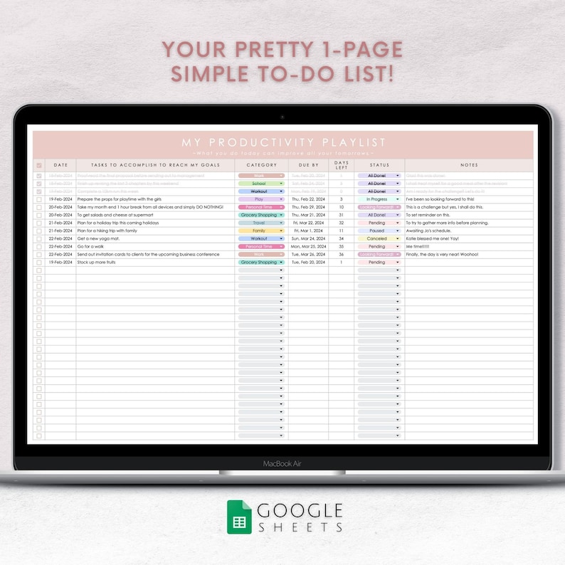 Minimalist To-do List Google Sheets Template (digital Download) - Etsy