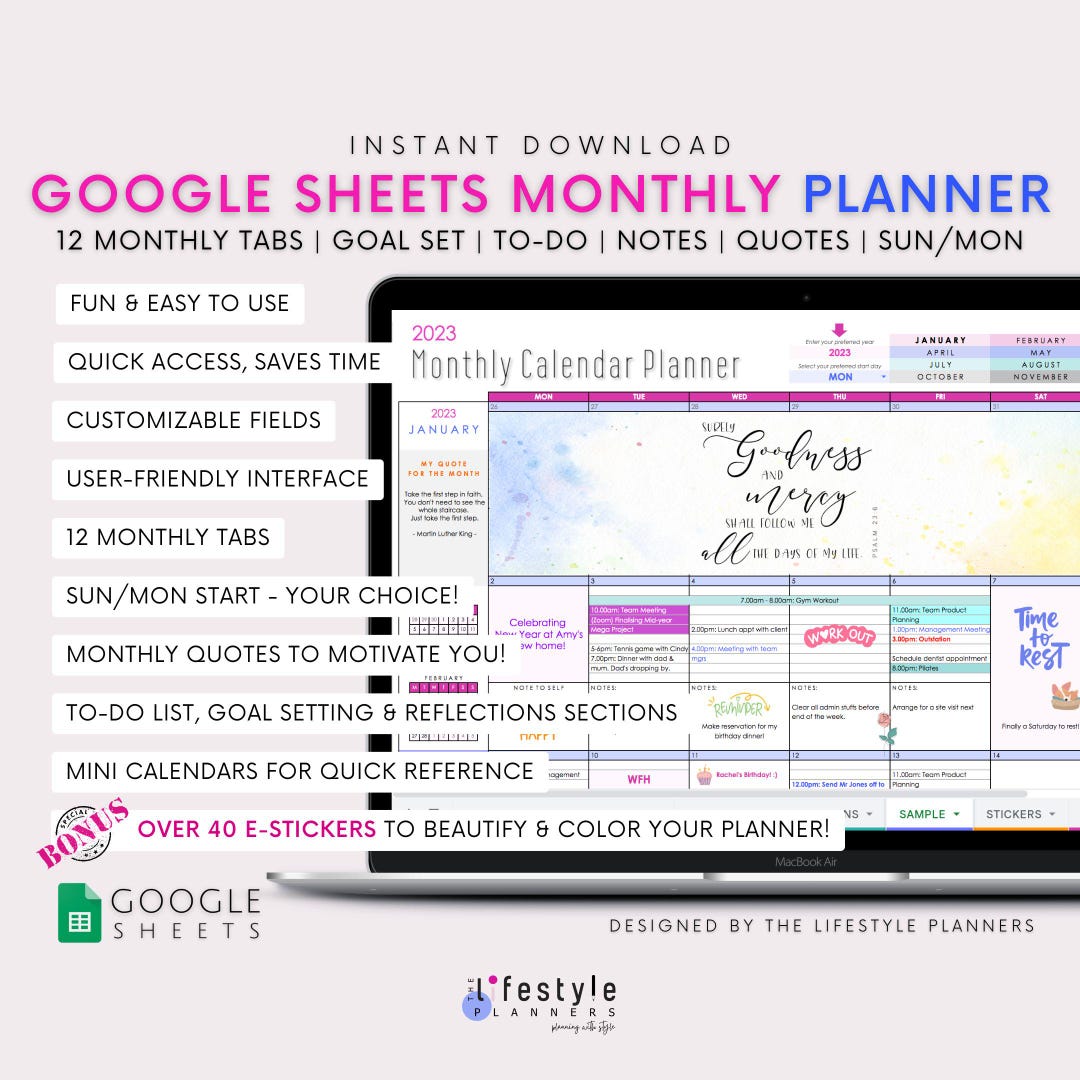 Monthly Planner Google Sheets Calendar Planner 2025 Monthly Plan Goal ...