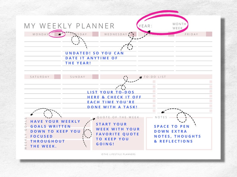 Weekly Planner Printable With Goal Settings Personalized - Etsy