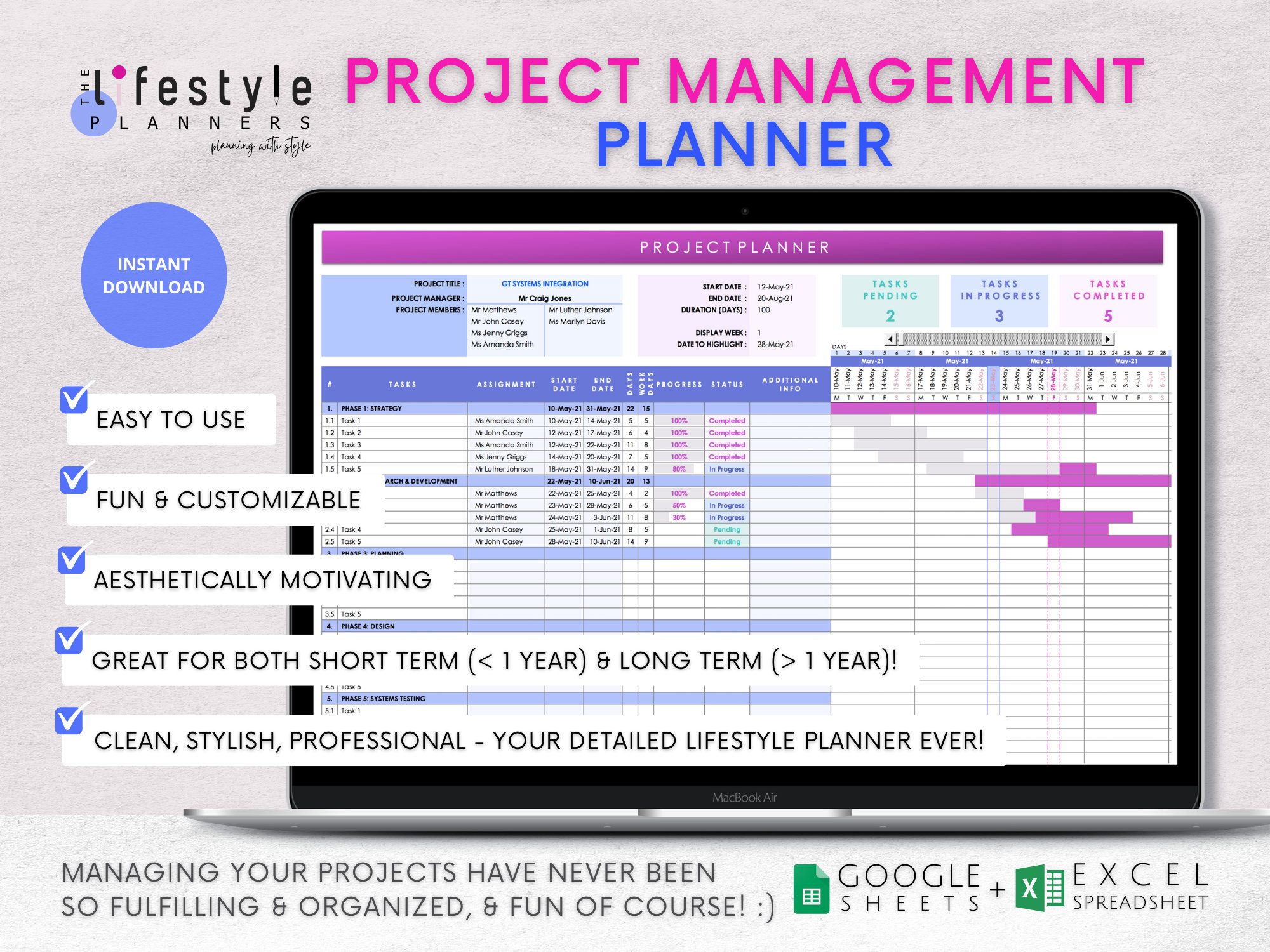 Project Management Template Project Management Google Sheets - Etsy