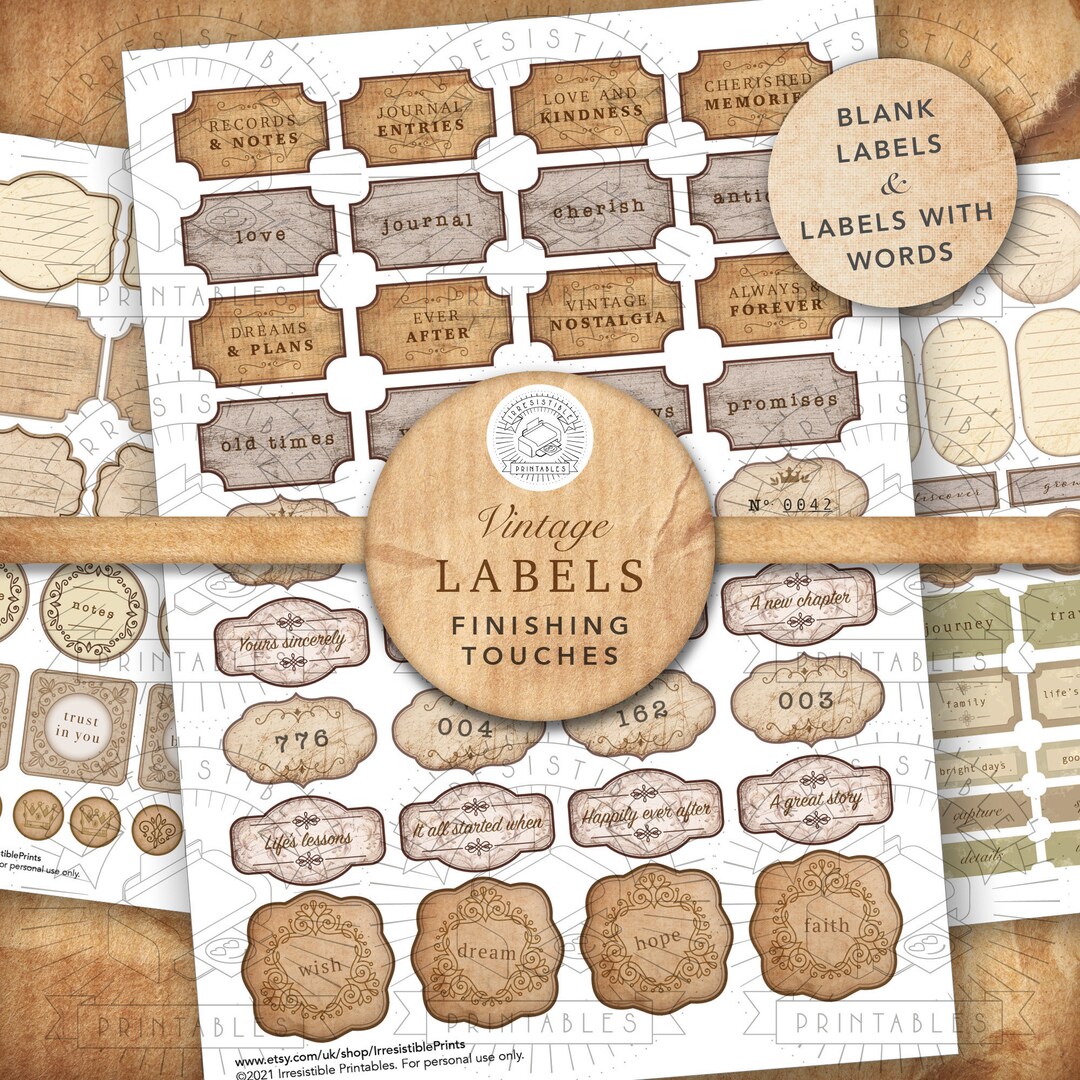 Vintage Ephemera Words Labels: Digital Download, Coffee-stained ...