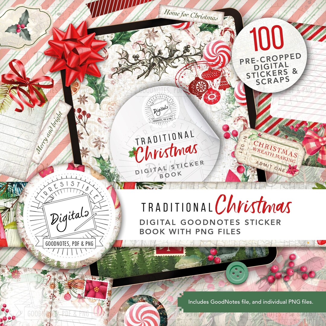Traditional Christmas Digital Stickers: Goodnotes, Ipad, PNG, Holidays ...