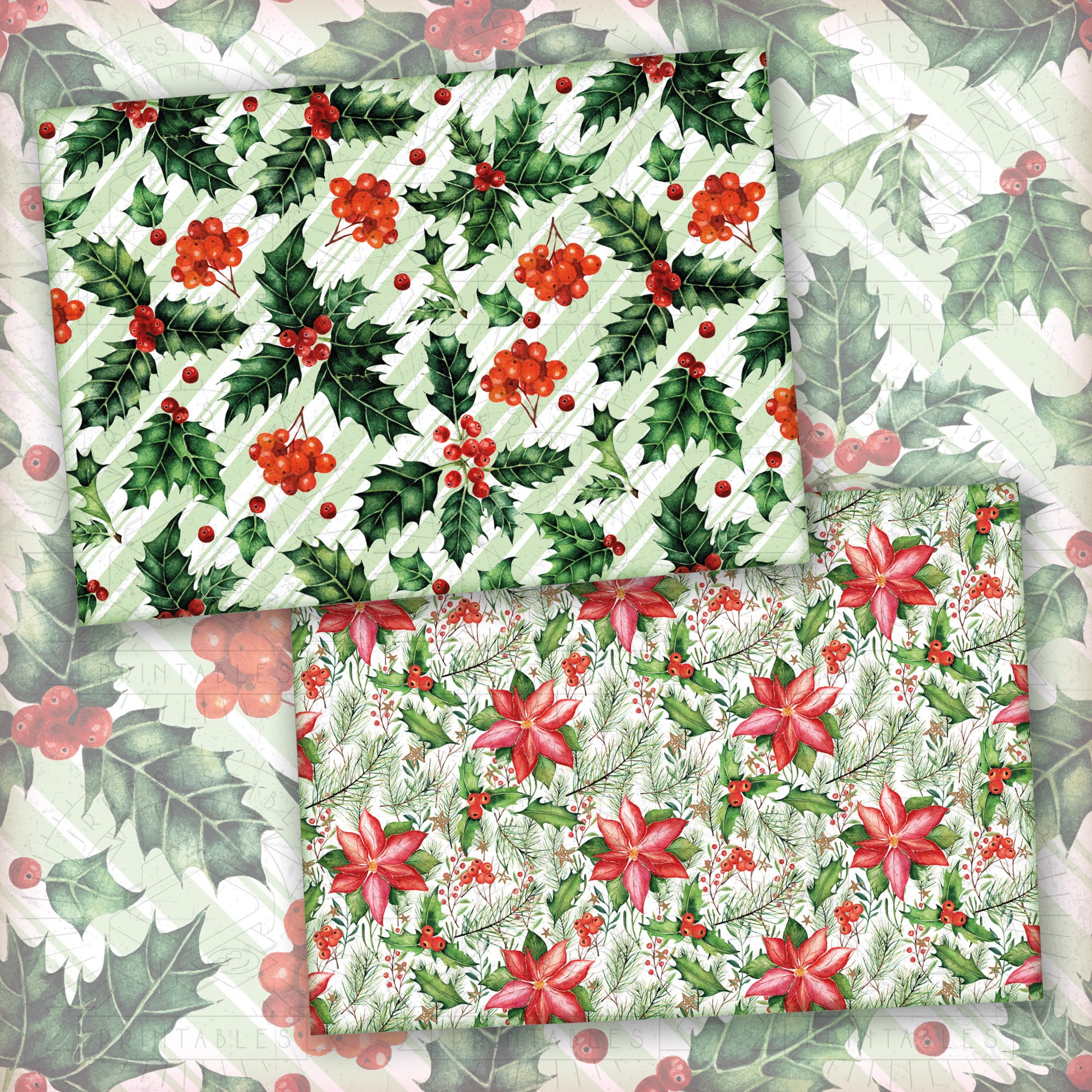 Traditional Christmas Printable Backing Papers: Digital - Etsy