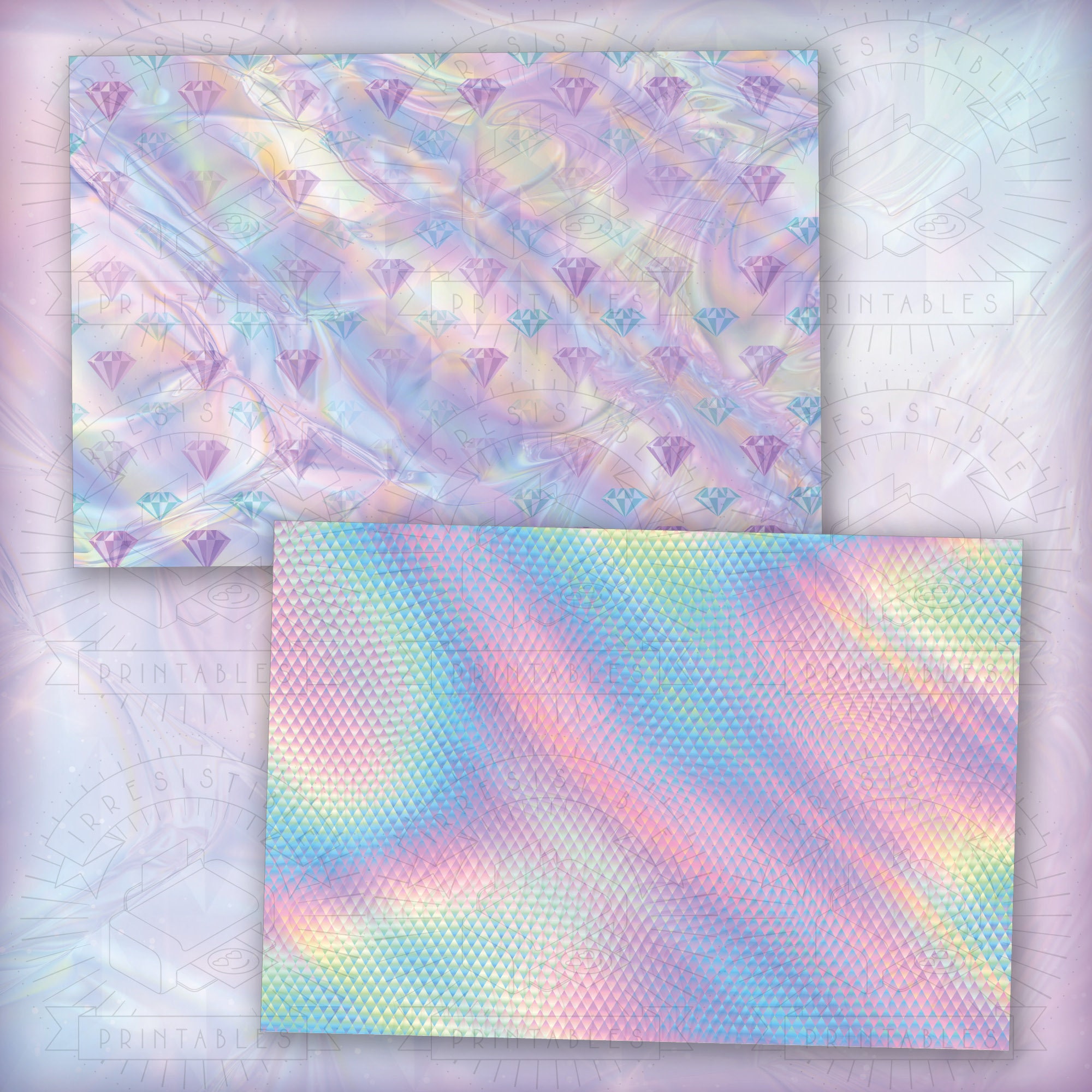 Holographic Diamond Printable Backing Papers: Digital | Etsy
