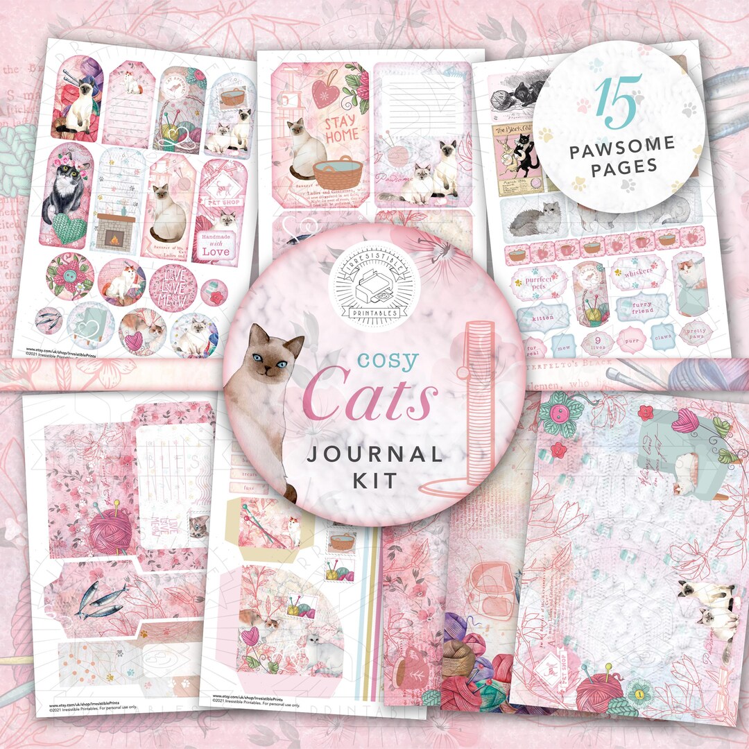 Cosy Cats Junk Journal Kit: Pink Floral Ephemera (digital Download) - Etsy