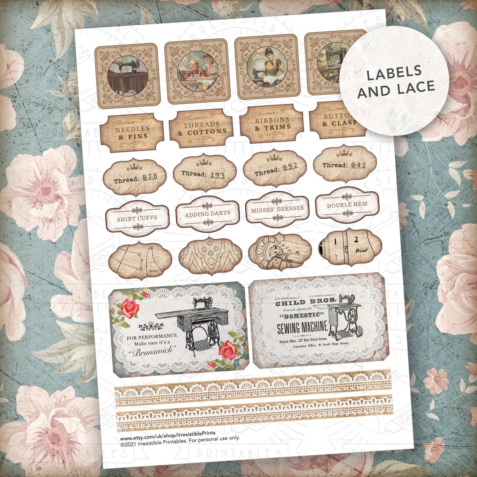 Vintage Sewing Ephemera Printable Pack: Digital Download - Etsy Canada