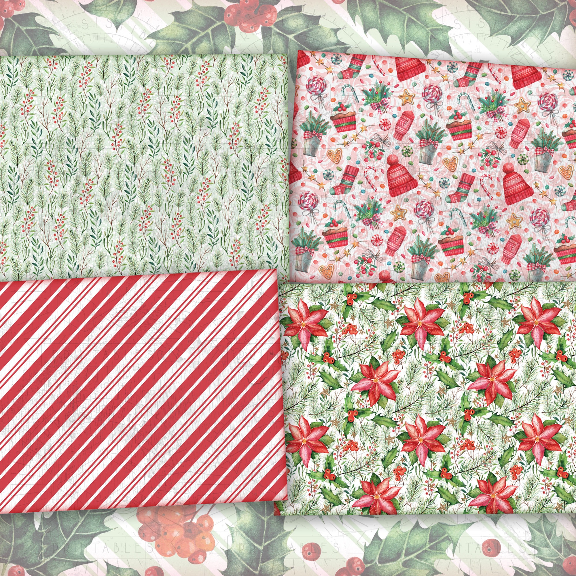 Traditional Christmas Printable Backing Papers: Digital | Etsy