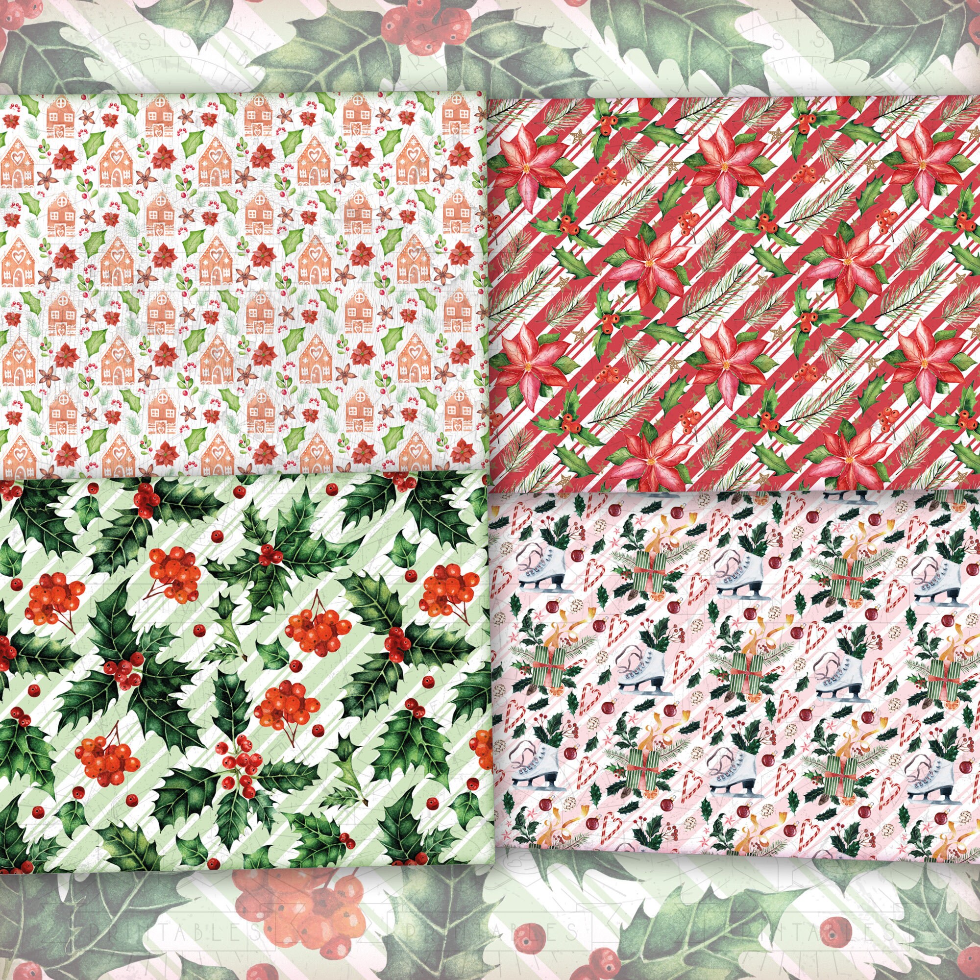 Traditional Christmas Printable Backing Papers: Digital | Etsy