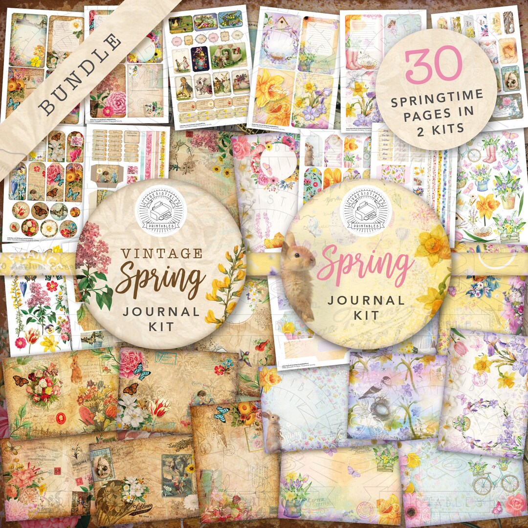 Spring & Vintage Spring Junk Journal Printable Kits: Digital Download ...