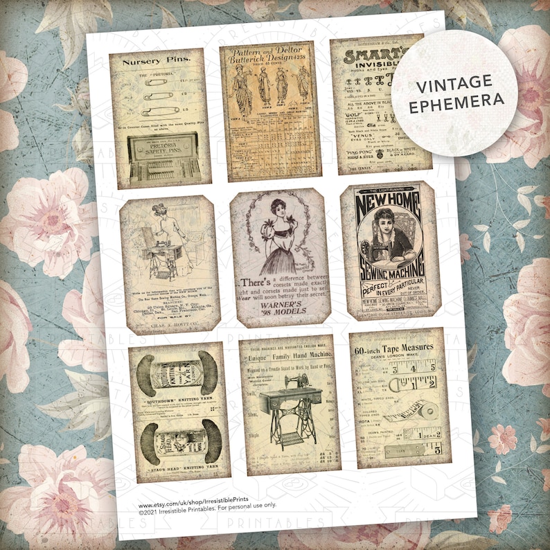 Vintage Sewing Ephemera Printable Pack: Digital Download - Etsy