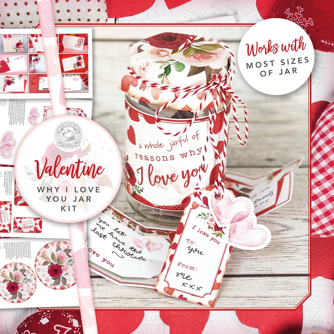 Valentine 'why I Love You' Hearts Printable Jar Craft Kit: Digital ...