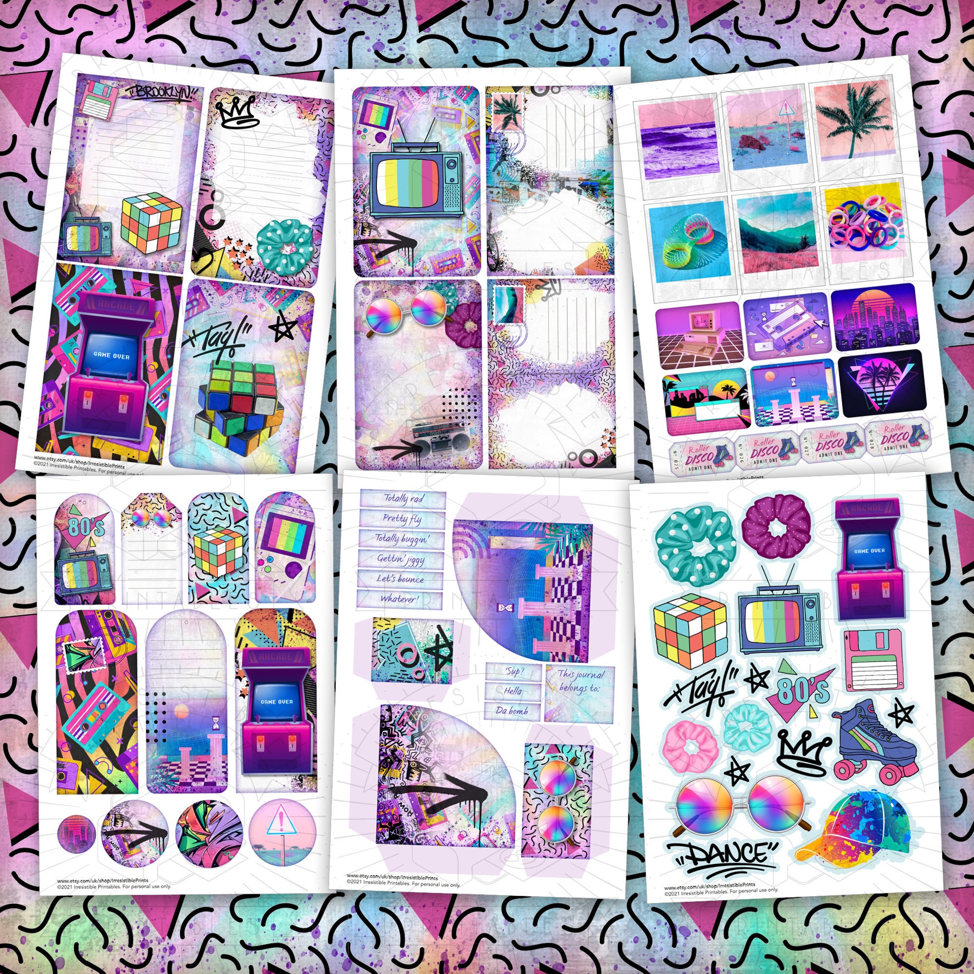 Rad 80s 90s Junk Journal Kit: Retro Ephemera, Tags (digital Download ...