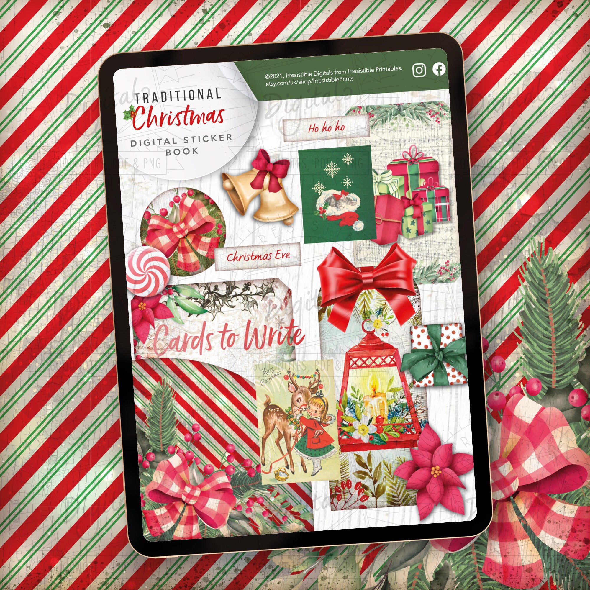 Traditional Christmas Digital Stickers: Goodnotes, PNG Files (pre ...