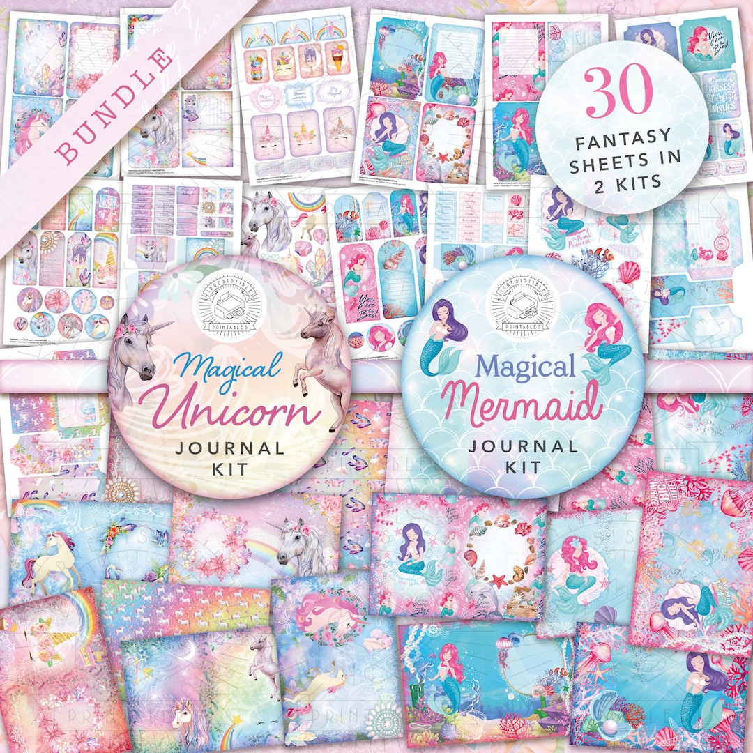 Unicorn & Mermaid Junk Journal Kit: Fantasy Ephemera (digital Download ...