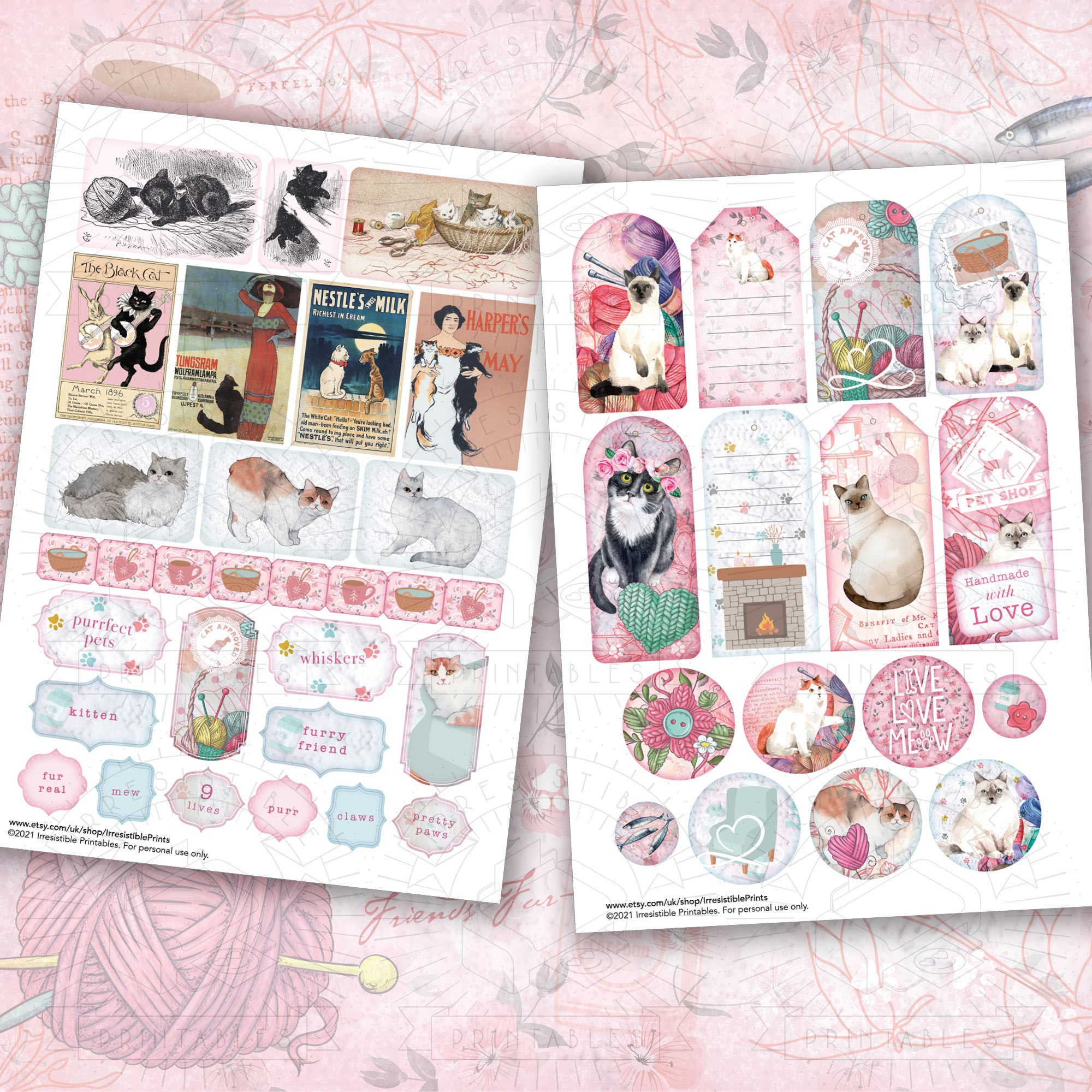 Cosy Cats Junk Journal Printable Kit: Digital Download Blue - Etsy Canada