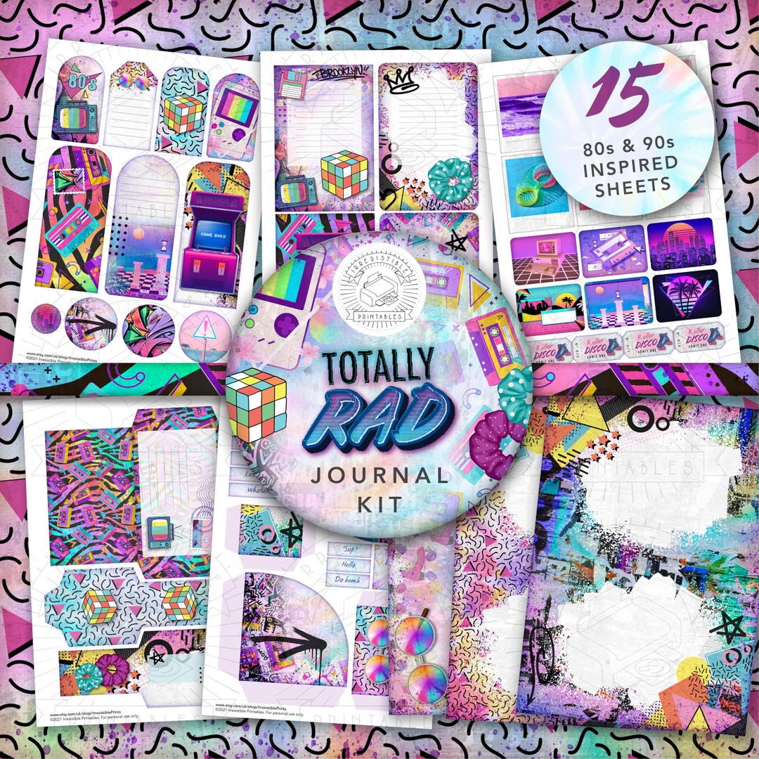 Rad 80s 90s Junk Journal Kit: Retro Ephemera, Tags (digital Download ...