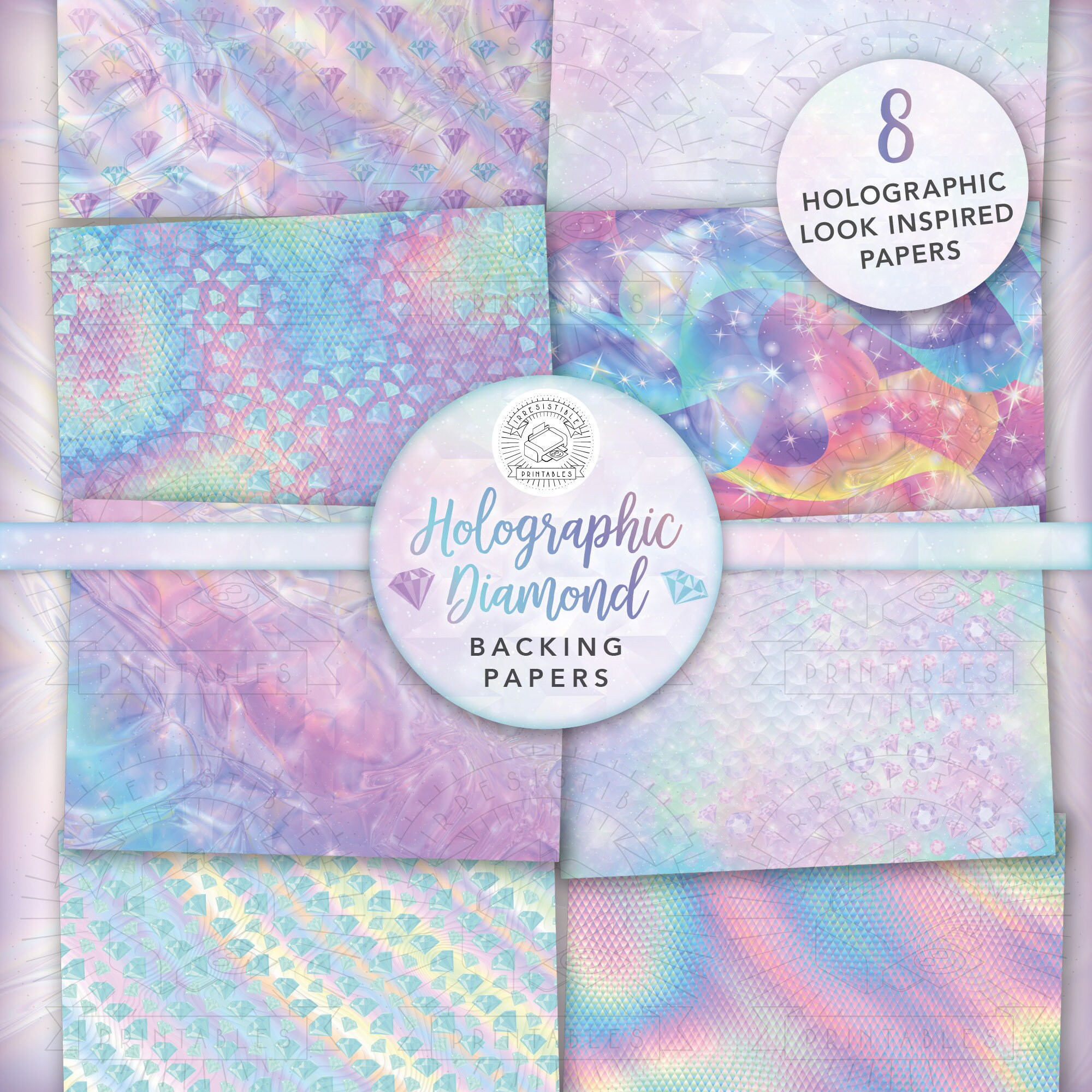 Holographic Diamond Printable Backing Papers: Digital | Etsy