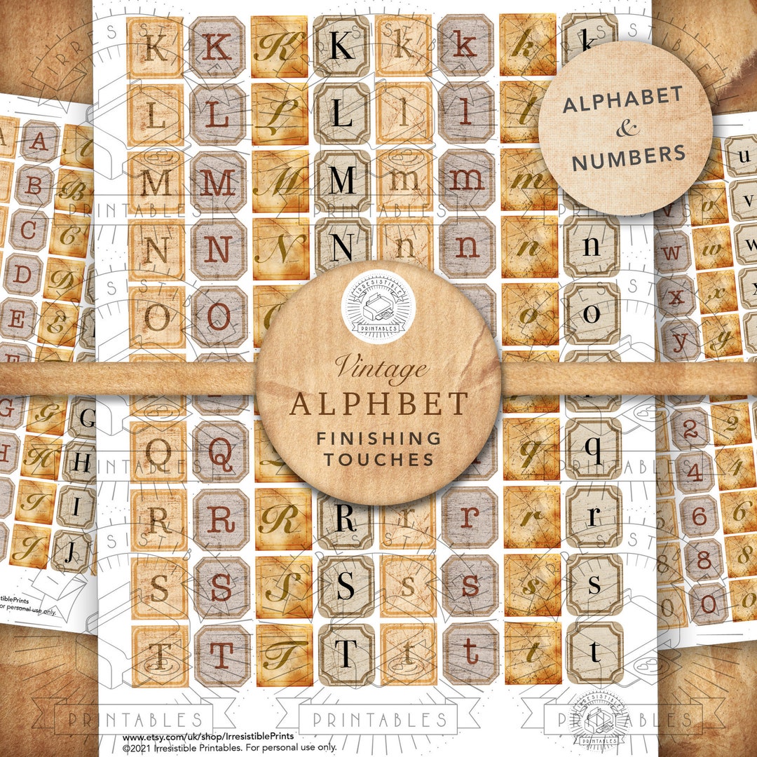 Vintage Ephemera Alphabet Labels A-Z: Digital Download, Coffee-stained ...