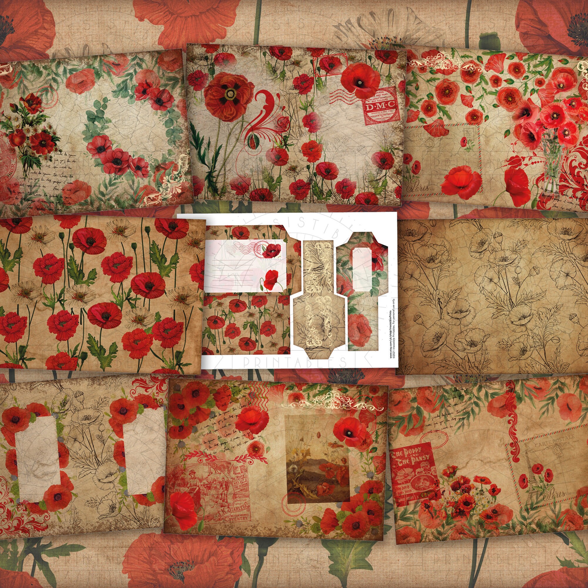 Paper, Party & Kids Ephemera Pockets Vintage Sunflower & Poppy Junk ...