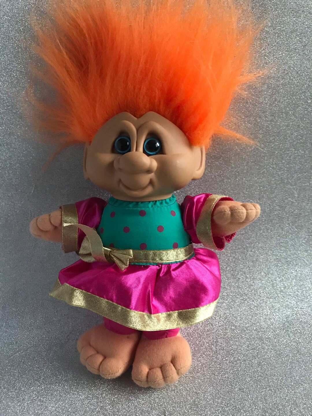 Vintage Ganz 1992 Troll Rubber Head Soft Body Plush Dress Outfit Orange ...