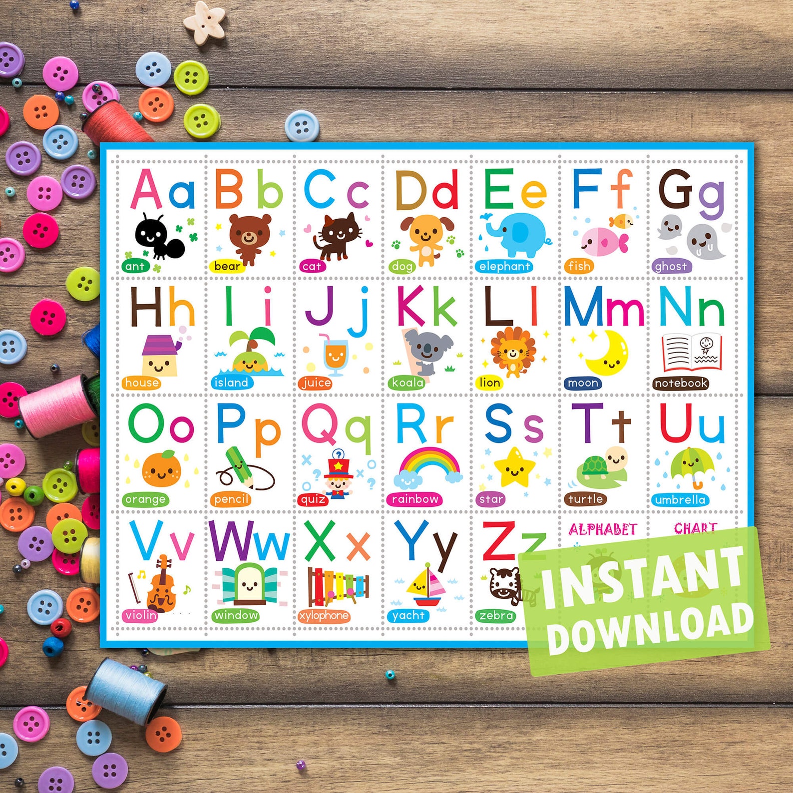 Colorful ABC Chart Printable Instant Download Alphabet | Etsy