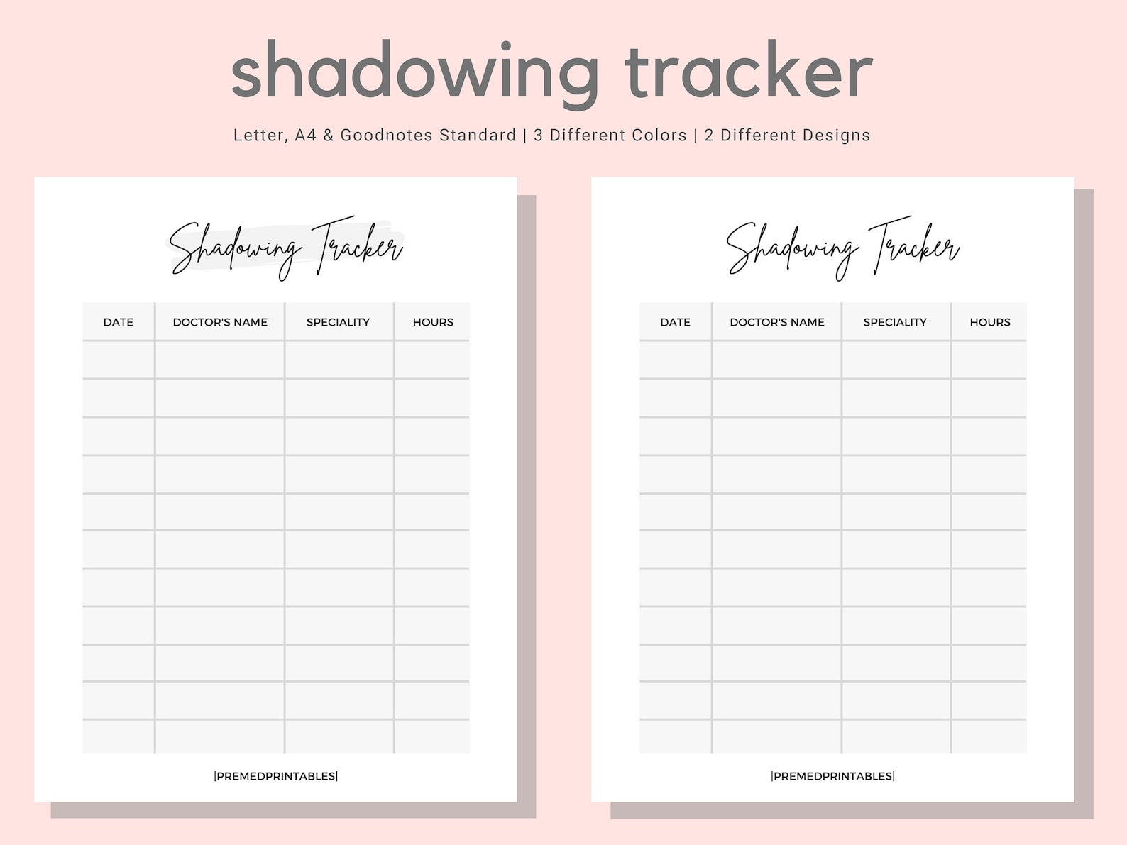 Shadowing Tracker,pre-med Tracker, Medical School Application Organizer ...