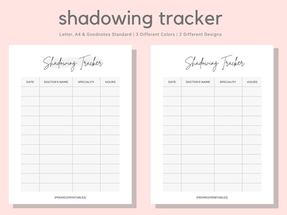 Shadowing TrackerPre-Med Tracker Medical School Application | Etsy