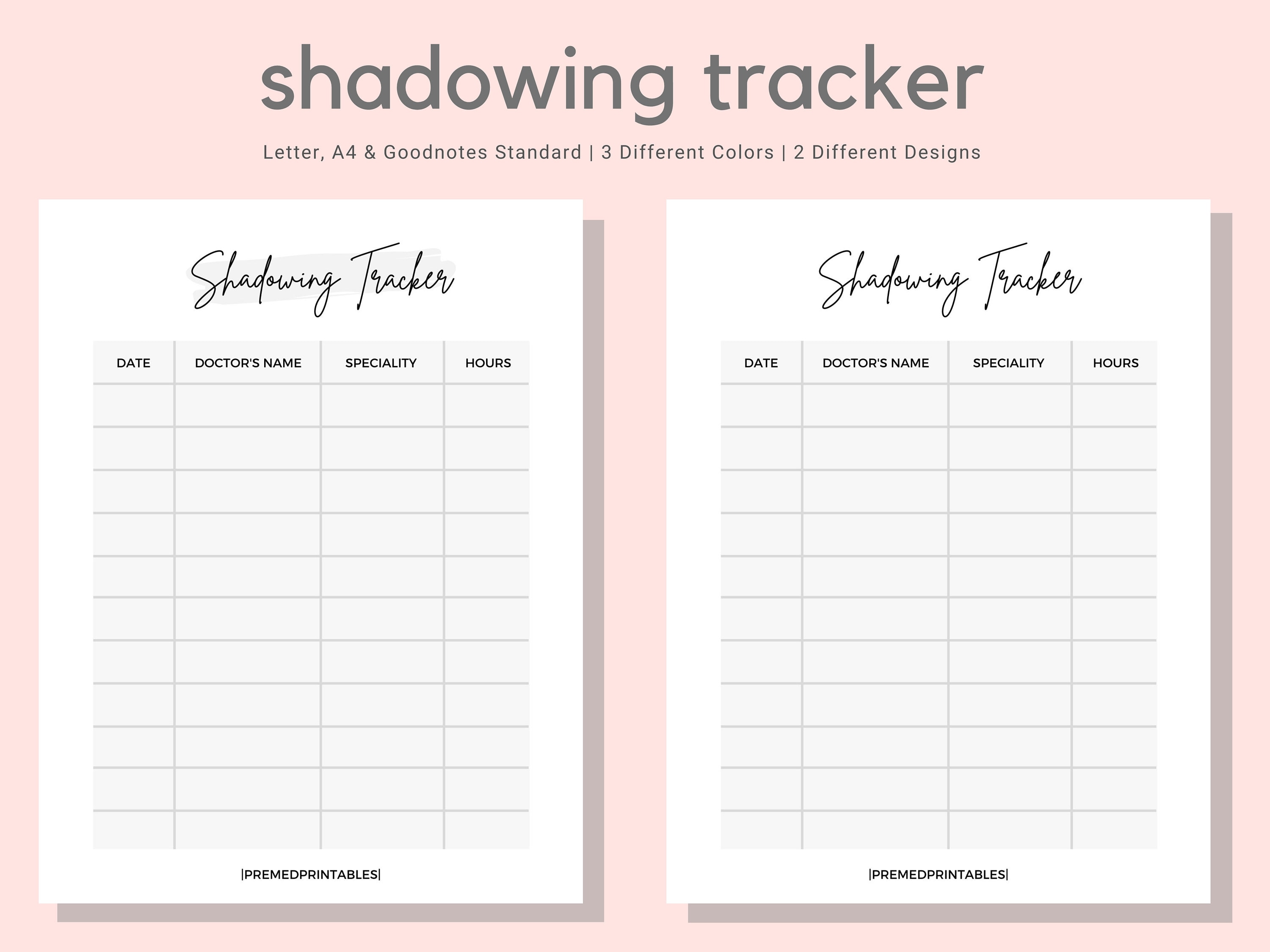 Shadowing Tracker,pre-med Tracker, Medical School Application Organizer ...