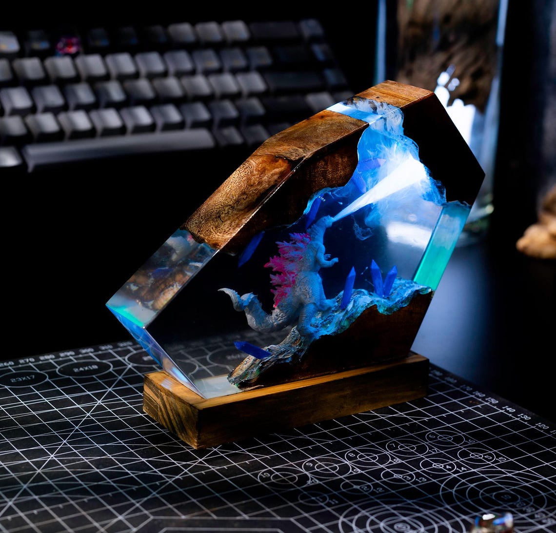 Monster Godzilla Resin Lamp, Monster Handmade Epoxy Lamp, Unique ...